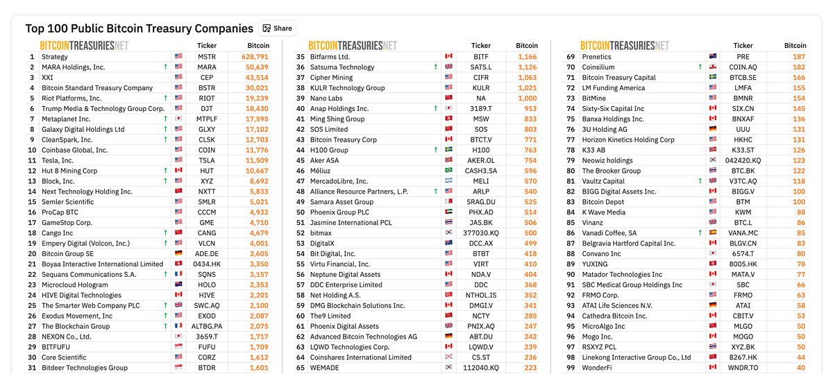 Blog: Top 100 Public Bitcoin Treasury Companies